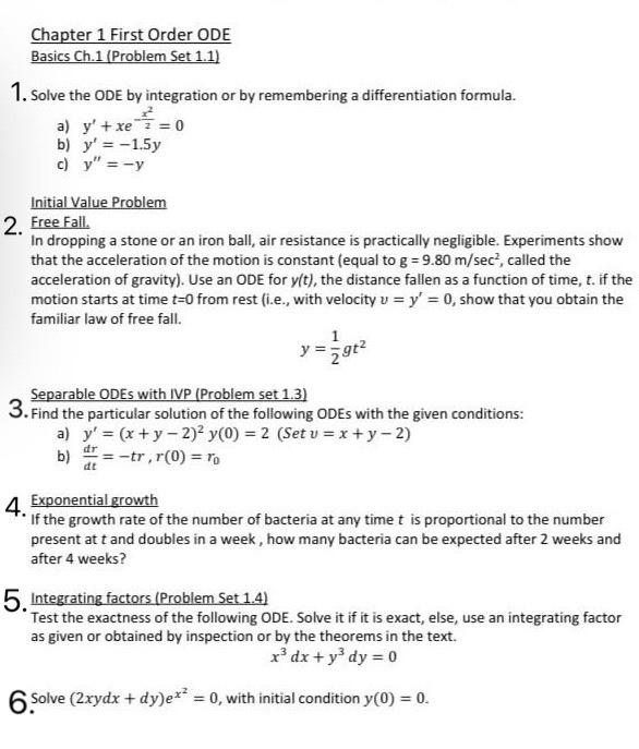 Solved Chapter 1 First Order ODE Basics Ch.1 (Problem Set | Chegg.com