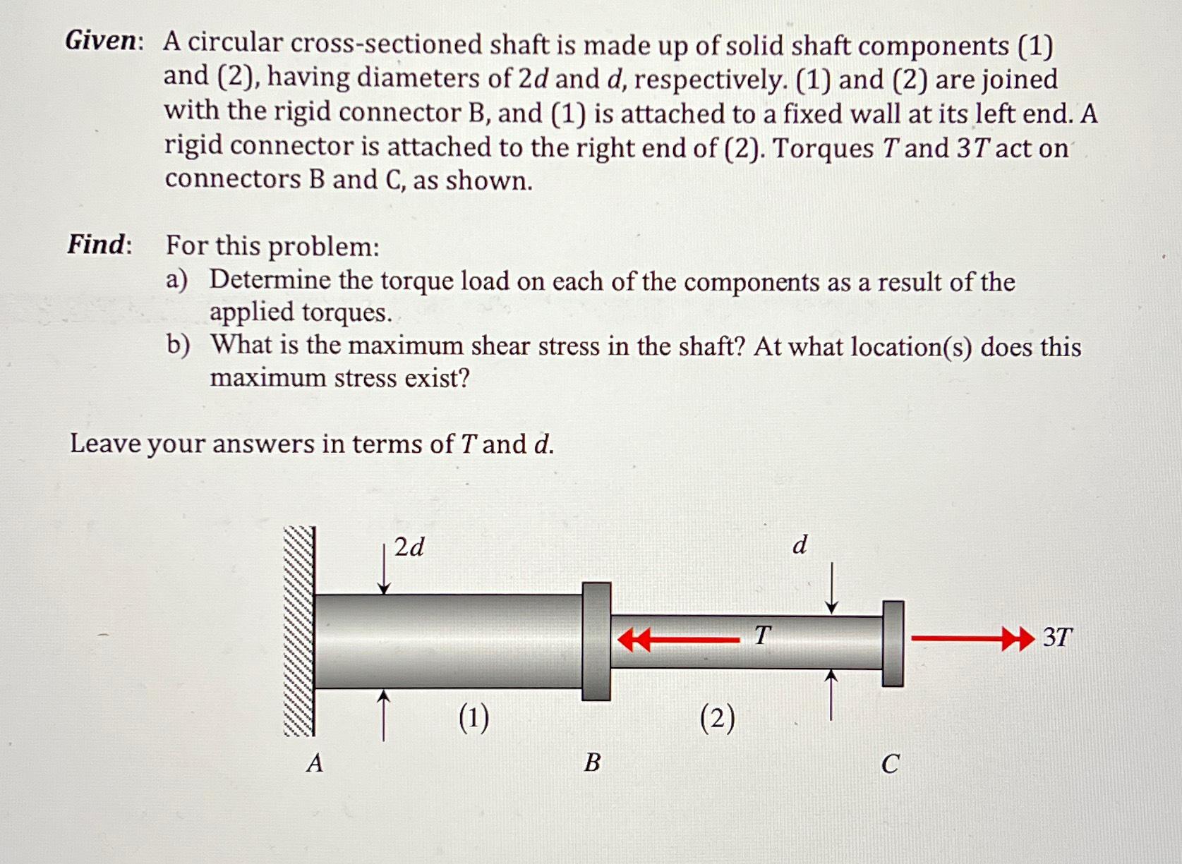 Solved Given: A circular cross-sectioned shaft is made up of | Chegg.com