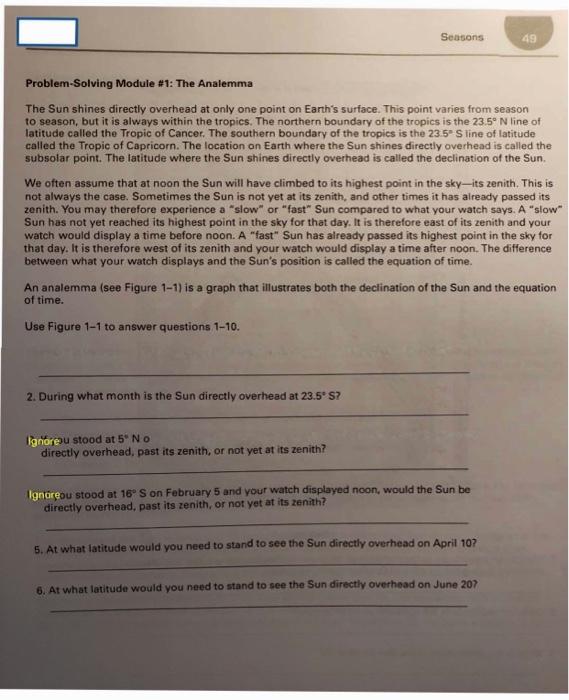 Solved Seasons 49 Problem Solving Module #1: The Analemma | Chegg.com