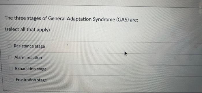 Solved The three stages of General Adaptation Syndrome (GAS) | Chegg.com