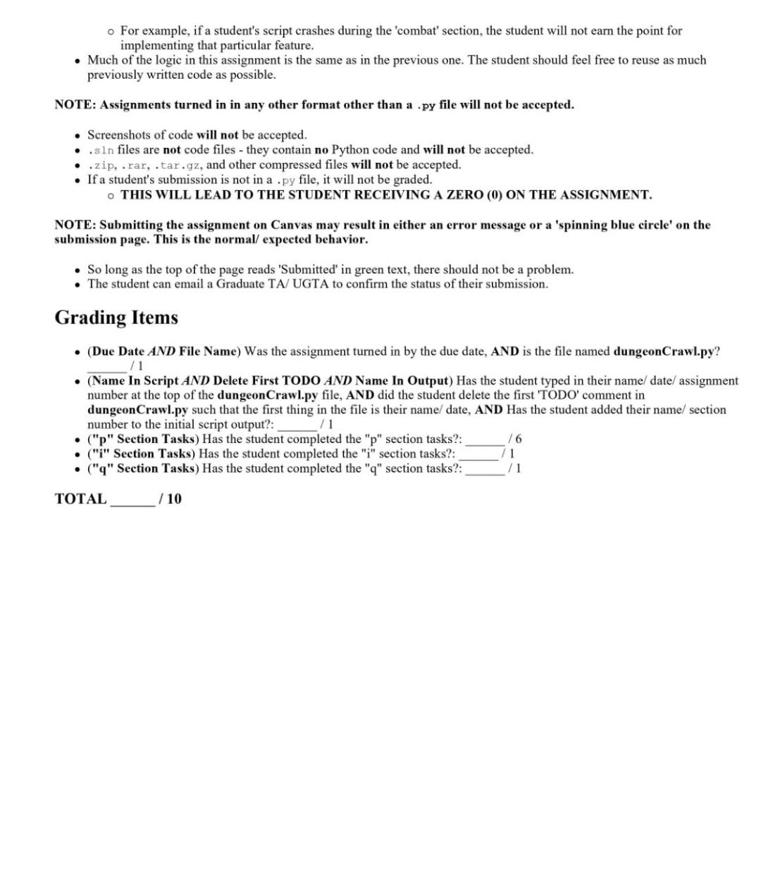 COM S 127 - Assignment #4 Grading Rubric This | Chegg.com