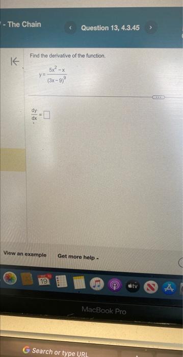 Solved Find the derivative of the function. y=(3x−9)95x2−x | Chegg.com
