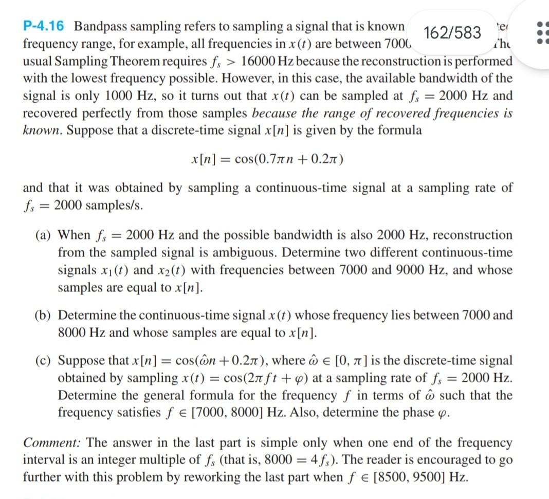 Solved P 4 16 Bandpass Sampling Refers To Sampling A Signal