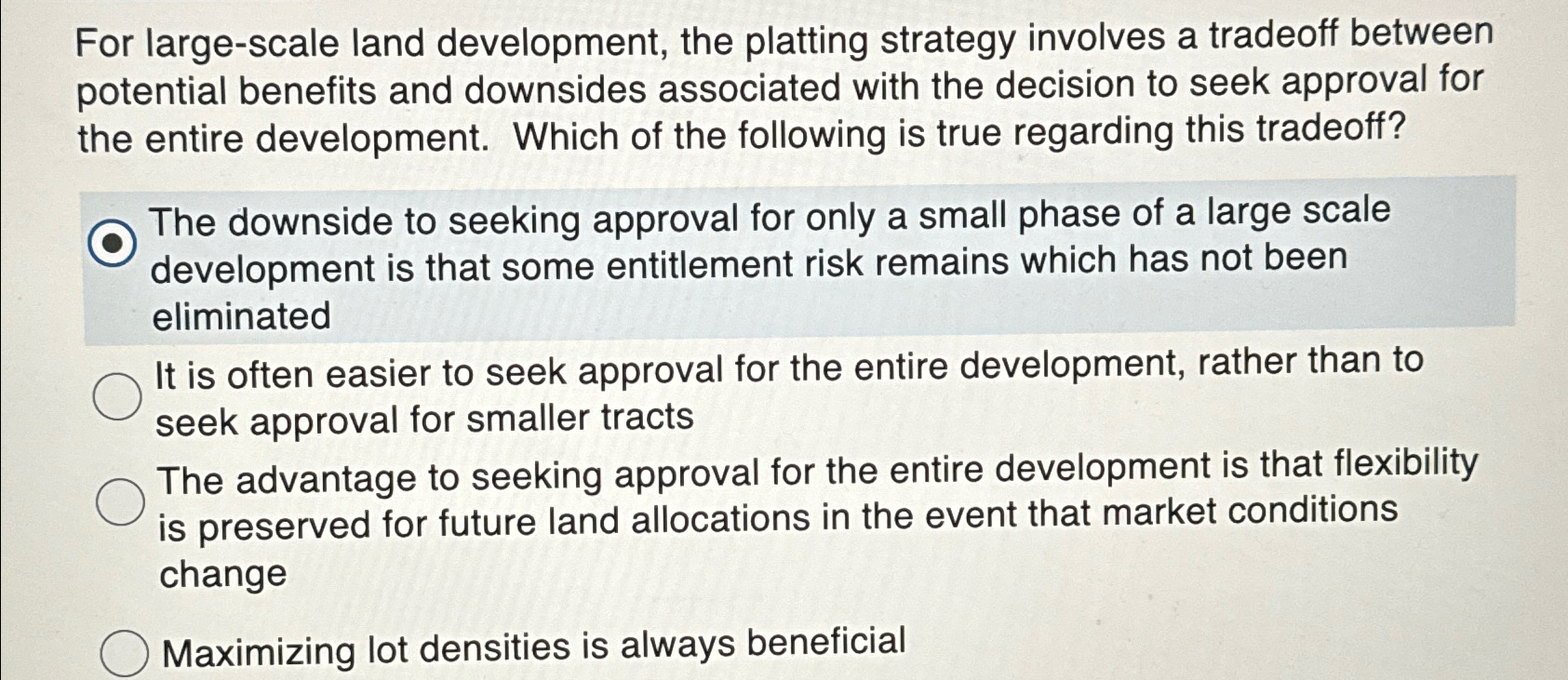 Solved For large-scale land development, the platting | Chegg.com