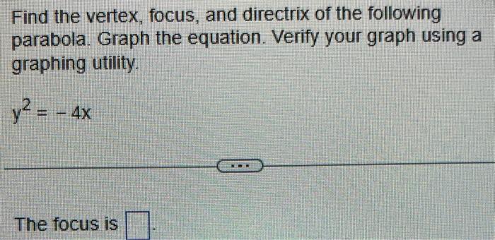 Solved Find the vertex, focus, and directrix of the | Chegg.com