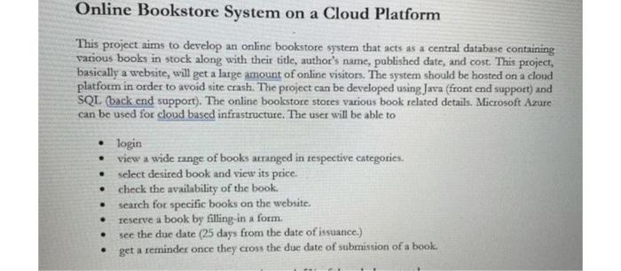 Solved Online Bookstore System on a Cloud Platform This | Chegg.com