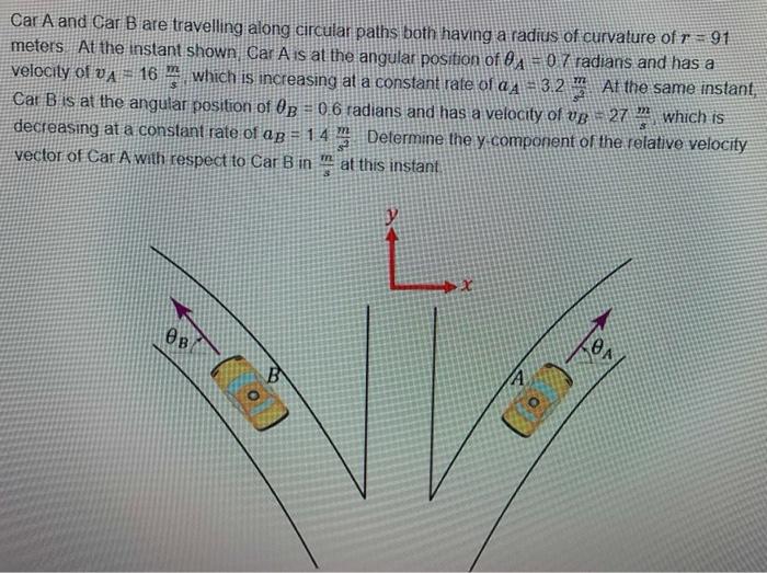 Solved Car A and Car B are travelling along circular paths | Chegg.com