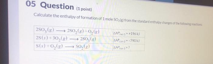 Solved Calculate the enthalpy of formation of 1 mole SO2( g) | Chegg.com