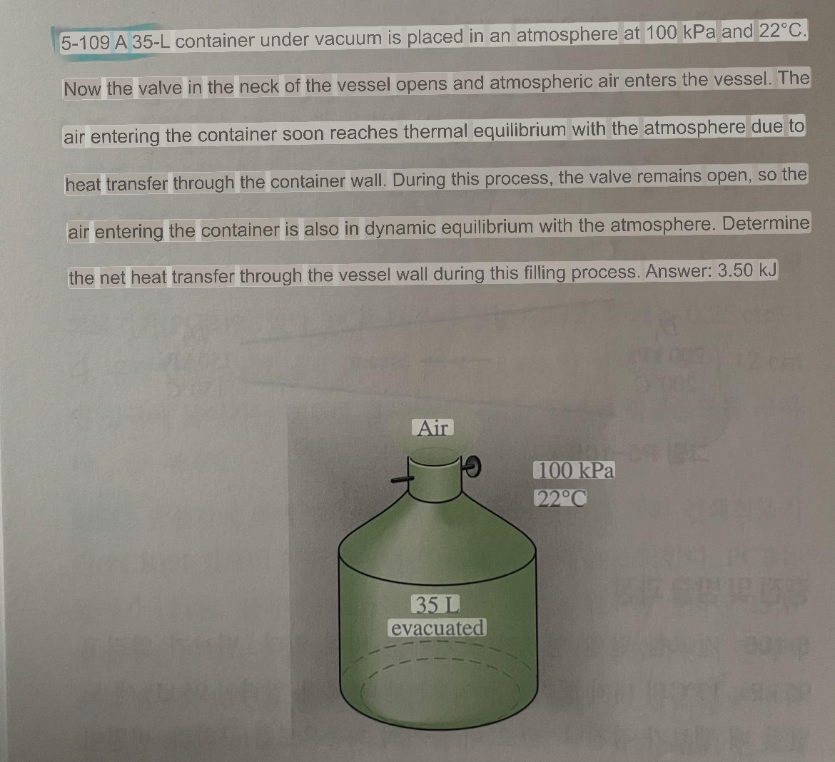 Solved 5-109 ﻿A 35-L container under vacuum is placed in an | Chegg.com
