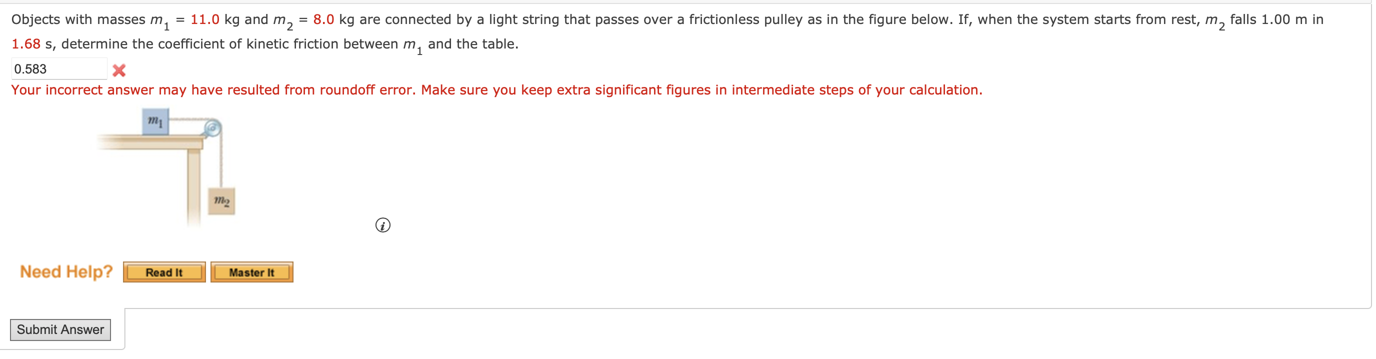 Solved Objects with masses m1 = 11.0 kg ﻿and m2 = 8.0 kg | Chegg.com