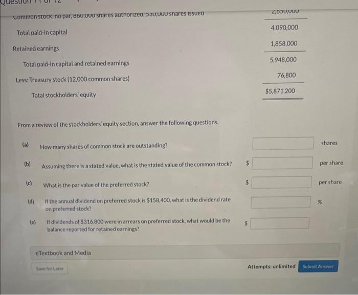 Solved Current Attempt in Progress The stockholders' equity | Chegg.com