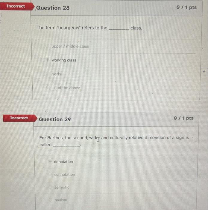 The term "bourgeois" refers to the class. upper / | Chegg.com