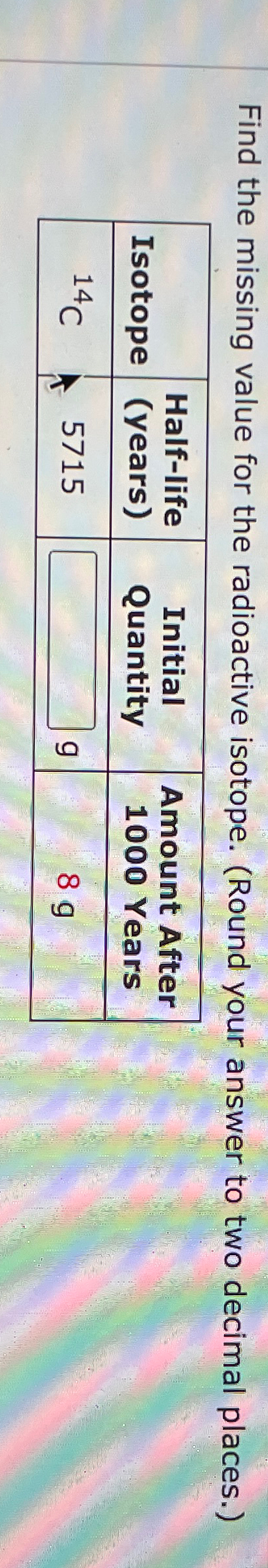 Solved Find the missing value for the radioactive isotope. | Chegg.com