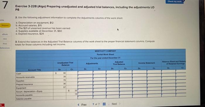 Solved Check my work 7 Exercise 3-22B (Algo) Preparing | Chegg.com
