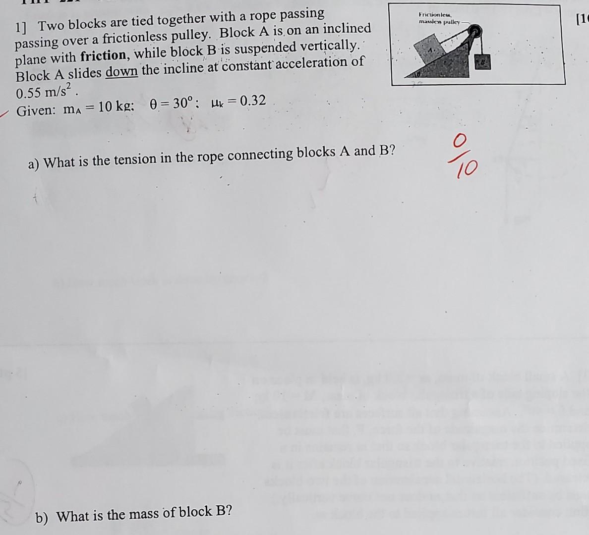 Solved 1] Two blocks are tied together with a rope passing | Chegg.com