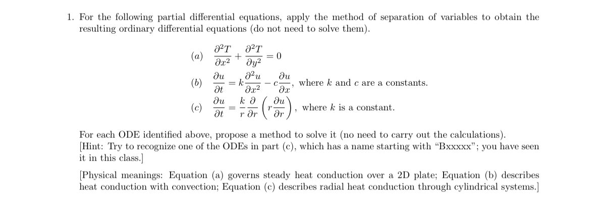 Solved For the following partial differential equations, | Chegg.com