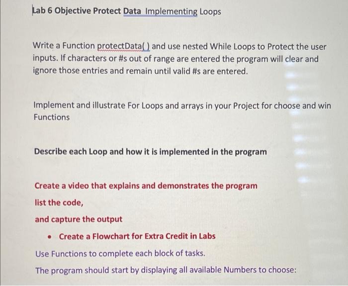 Solved Lab 6 Objective Protect Data Implementing Loops Write