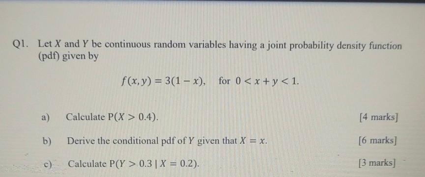 Solved Q1. ﻿Let x ﻿and Y ﻿be continuous random variables | Chegg.com