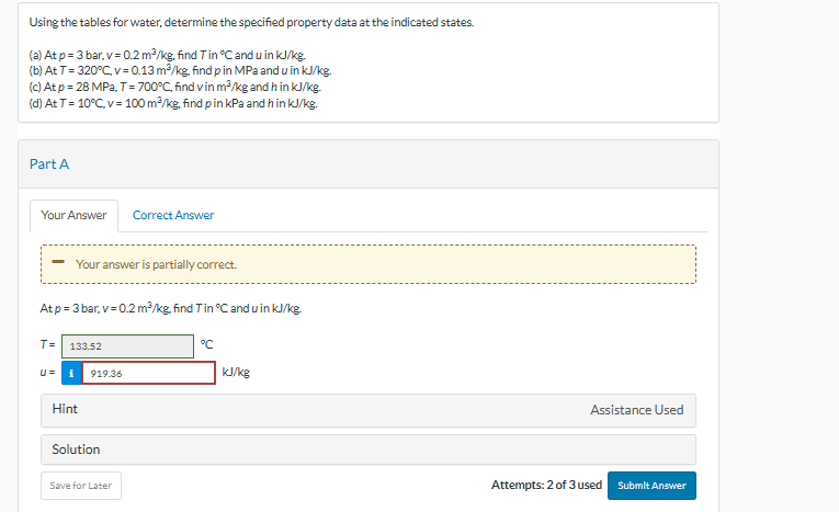 Solved Using the tables for water, determine the specified | Chegg.com