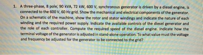 Solved 1. A three-phase, 8 pole, 90 kVA, 72 kW, 600 V, | Chegg.com