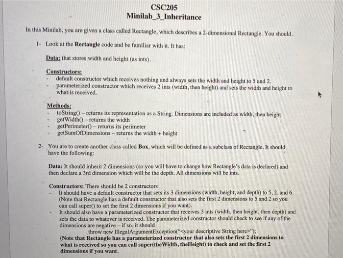 Solved CSC205 Minilab_3_Inheritance In this Minilab, you are | Chegg.com