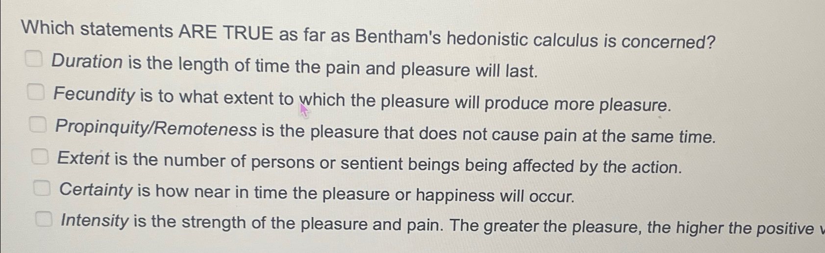 Solved Which statements ARE TRUE as far as Bentham's | Chegg.com