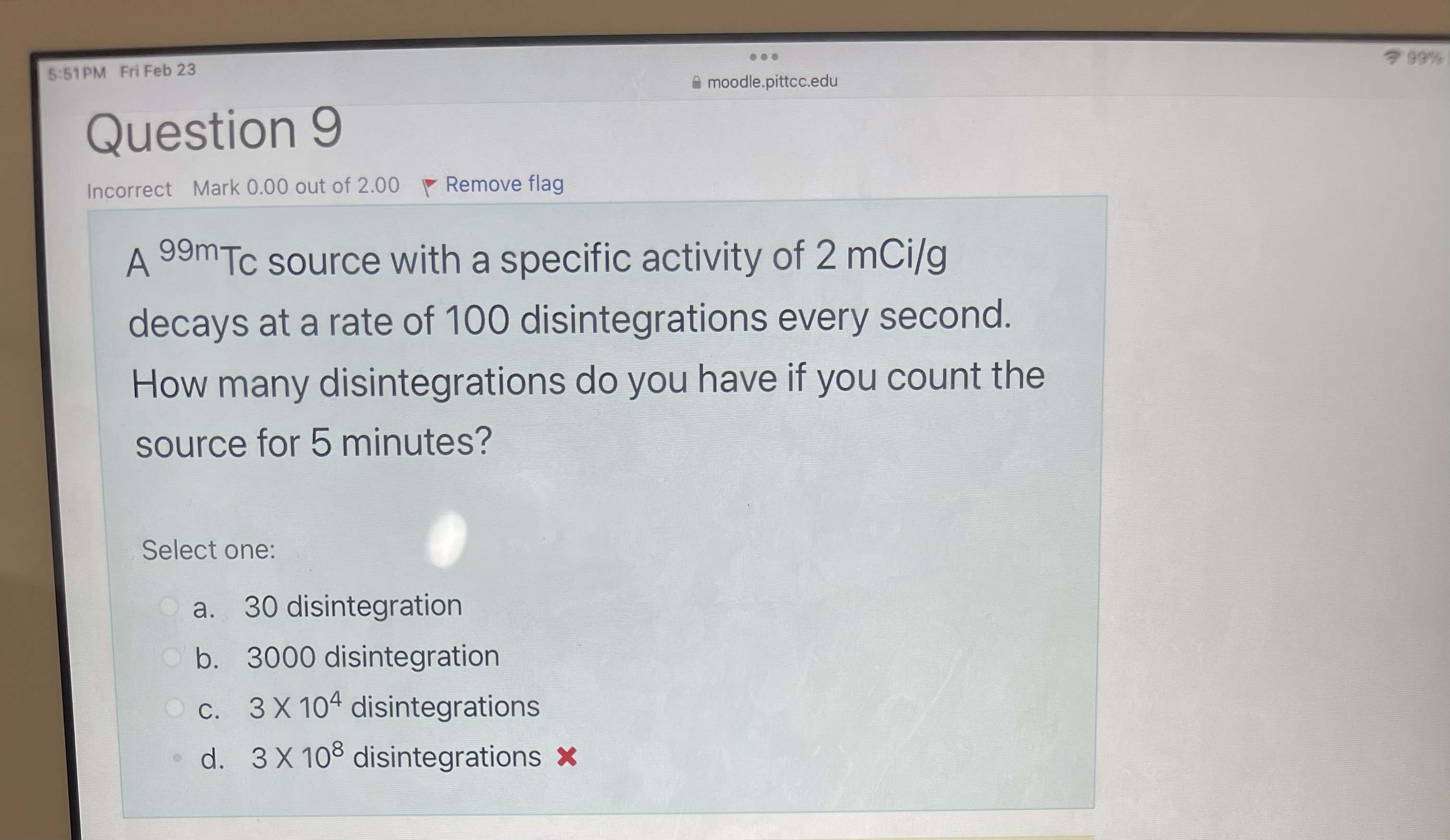 Solved A ?99mTc ﻿source with a specific activity of | Chegg.com