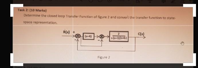 Solved Task 2: (10 Marks) Determine the closed loop Transfer | Chegg.com