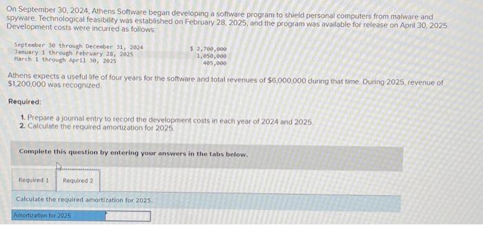 Solved On September 30,2024 , Athens Software began | Chegg.com