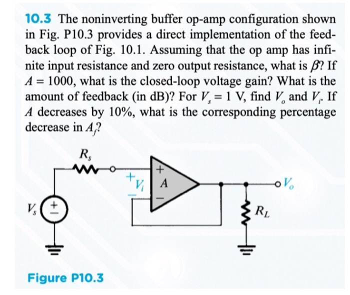 Solved 10.3 The noninverting buffer op-amp configuration | Chegg.com