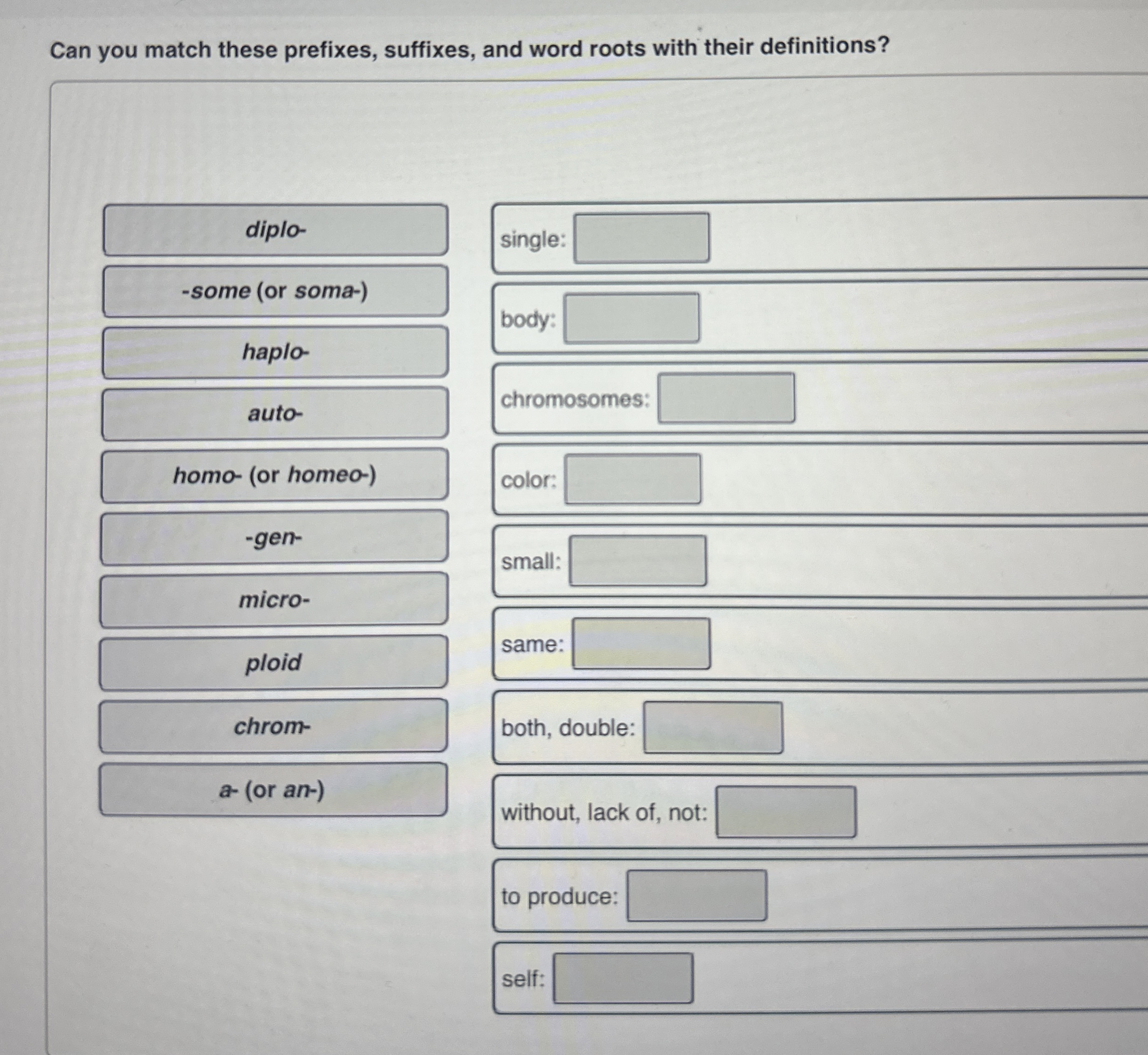 Solved Can you match these prefixes, suffixes, and word | Chegg.com