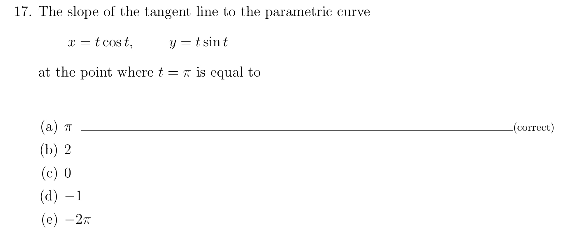Solved The slope of the tangent line to the parametric | Chegg.com