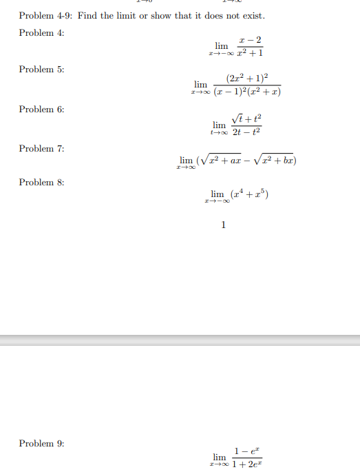 Solved Problem 4-9: Find the limit or show that it does not | Chegg.com