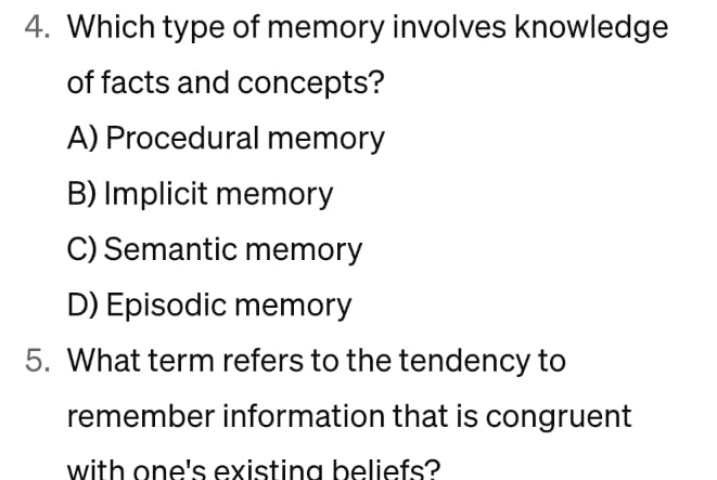 Which type of memory involves knowledge of facts and | Chegg.com Which type of memory involves knowledge of facts and | Chegg.com