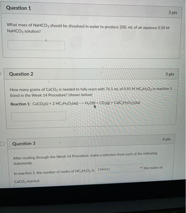 Solved Question 1 3 pts What mass of NaHCO3 should be | Chegg.com