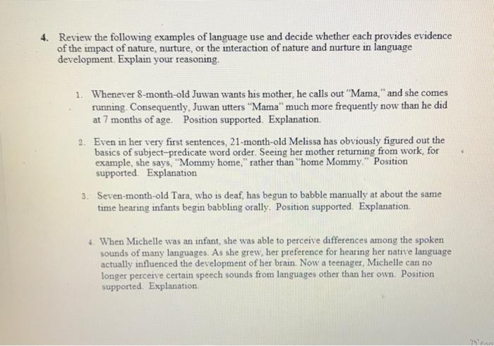 Solved 4. Review the following examples of language use and | Chegg.com