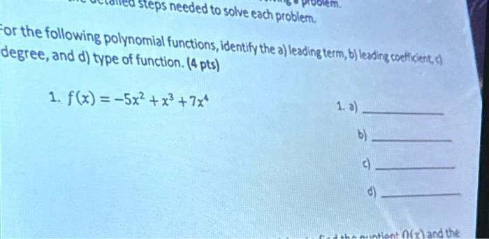 Solved Fr the following polynomial functions, identify the | Chegg.com