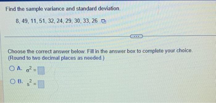 Solved Find the sample variance and standard deviation. | Chegg.com