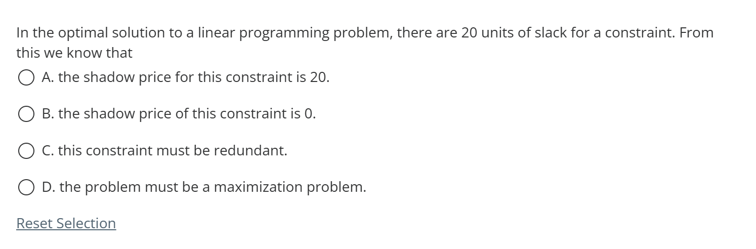 Solved In the optimal solution to a linear programming | Chegg.com