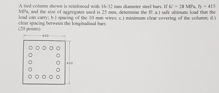 Solved A tied column shown is reinforced with 16-32 mm | Chegg.com
