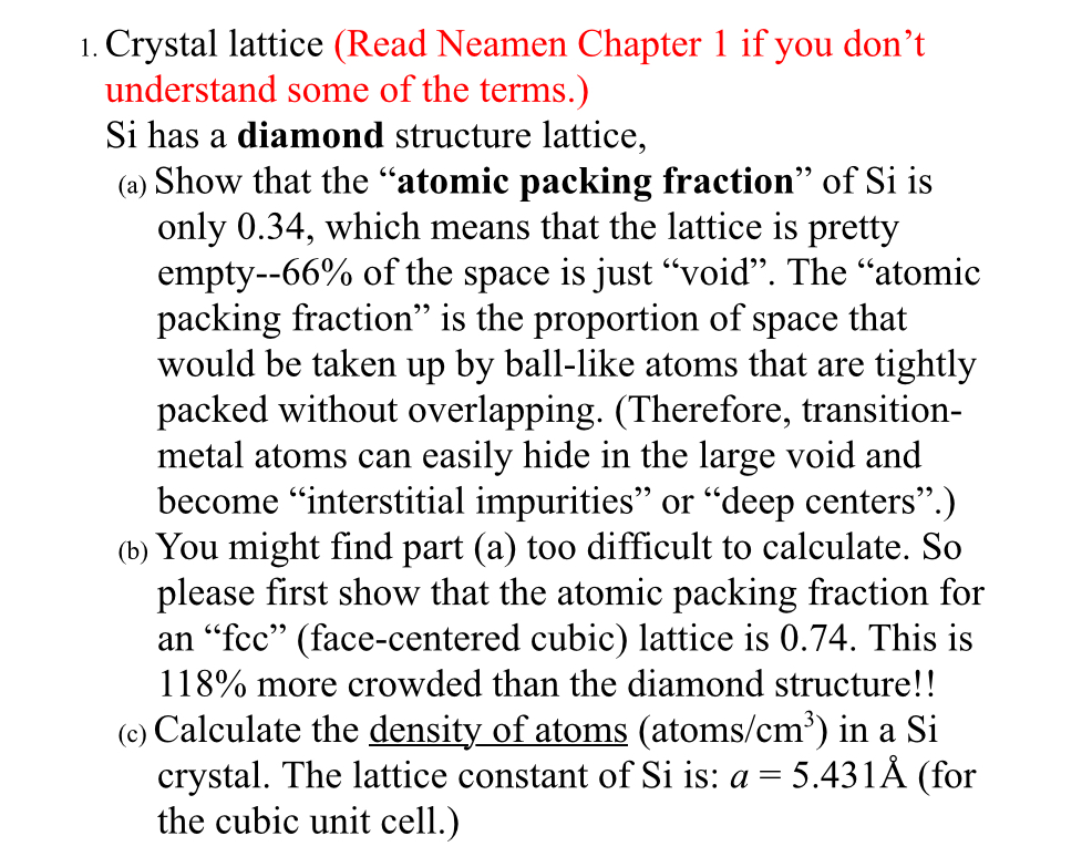 Solved Crystal lattice (Read Neamen Chapter 1 ﻿if you don't | Chegg.com