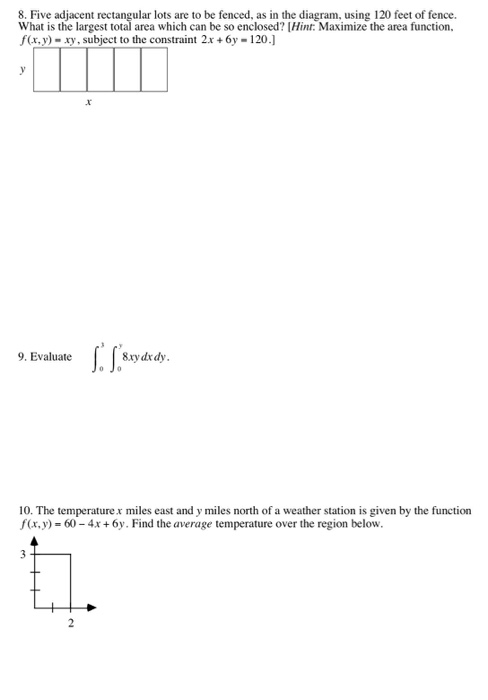 Solved 8. Five adjacent rectangular lots are to be fenced, | Chegg.com