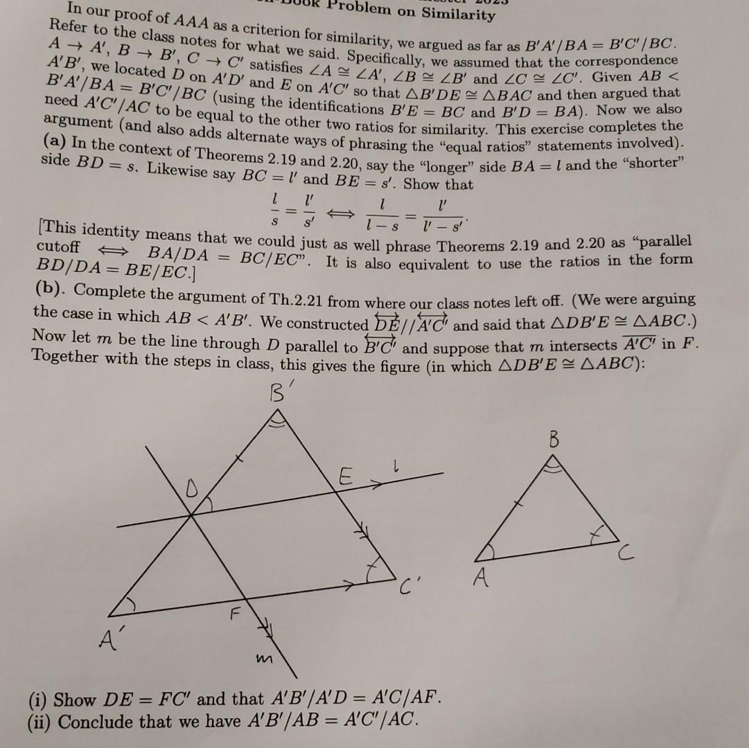 Solved Refer proof of AAA as a criterion for similarity, we | Chegg.com