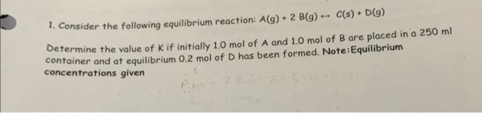 Solved 1. Consider the following equilibrium reaction: | Chegg.com