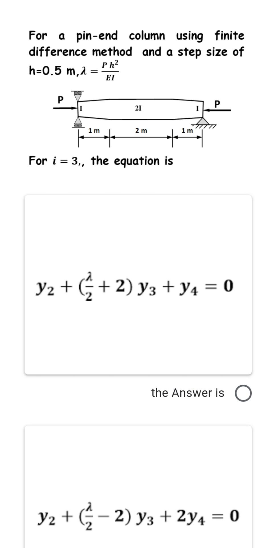 Solved For a pin-end column using finite difference method | Chegg.com