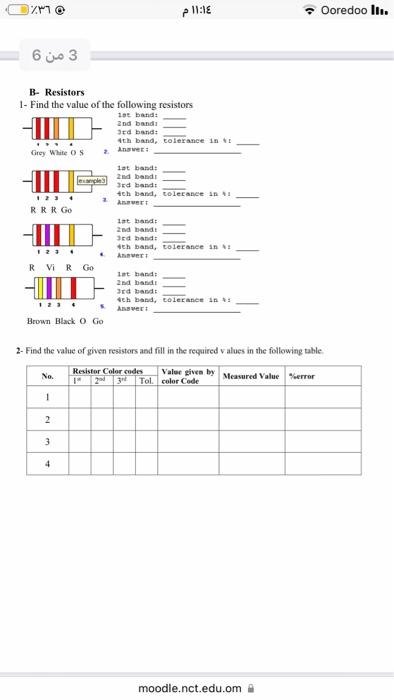 Solved B- Resistors 1- Find the value of the following | Chegg.com