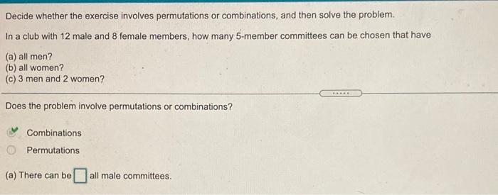Solved Decide whether the exercise involves permutations or | Chegg.com