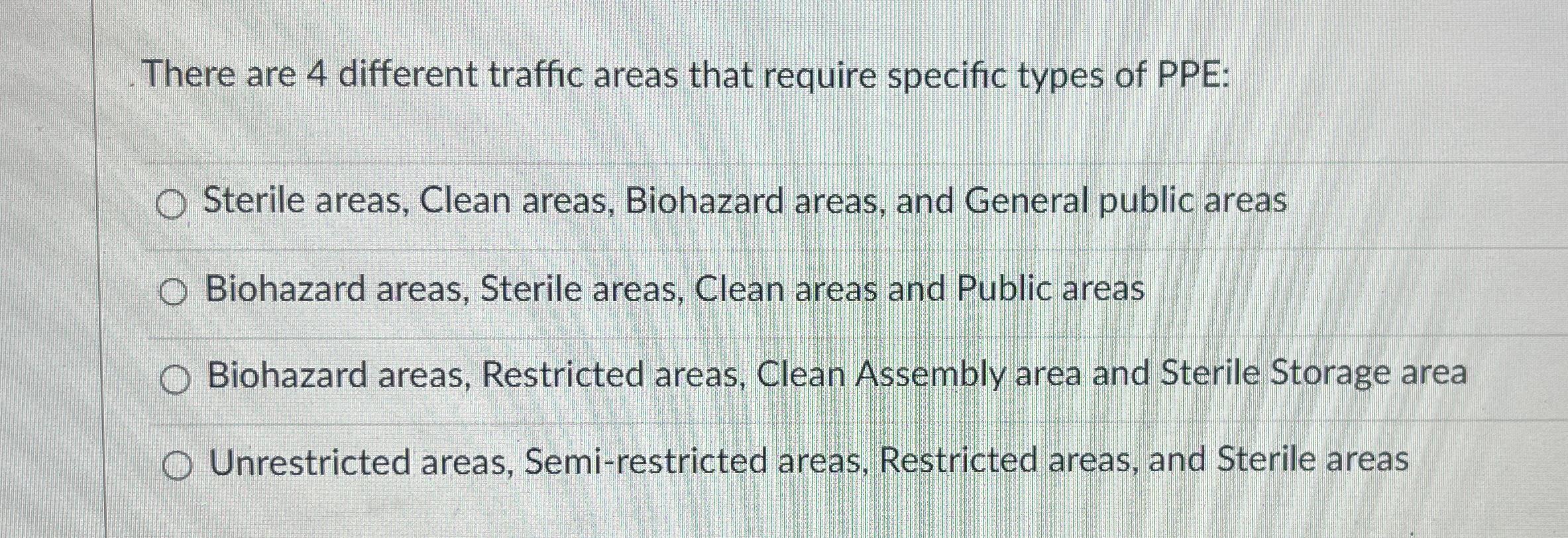 Solved There are 4 ﻿different traffic areas that require | Chegg.com
