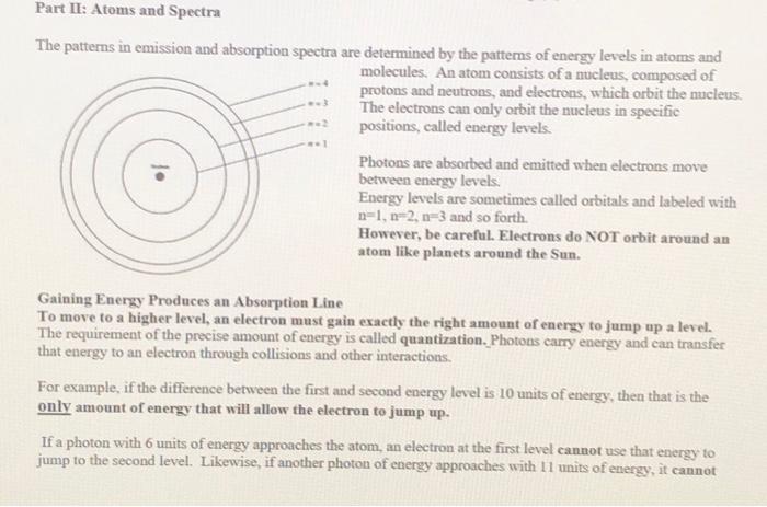 Solved Part II: Atoms and Spectra The patterns in emission | Chegg.com