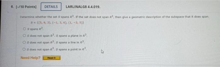 Solved 6. [-/10 Points) DETAILS LARLINALG8 4.4.019. | Chegg.com Solved 6. [-/10 Points) DETAILS LARLINALG8 4.4.019. | Chegg.com